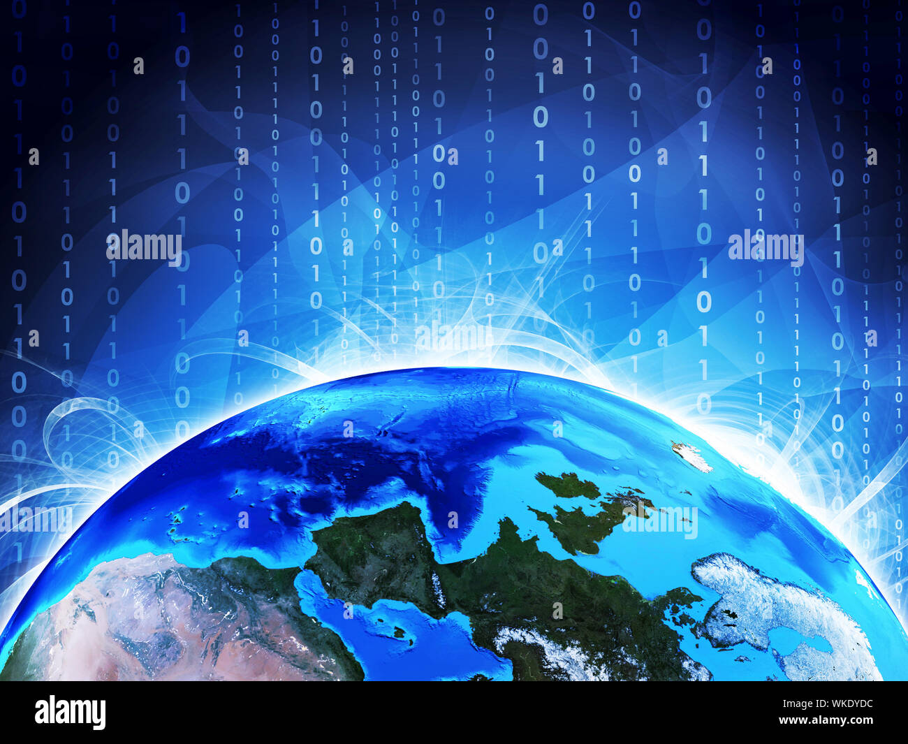 Glowing figures and Earth. Hi-tech technological background. Elements ...