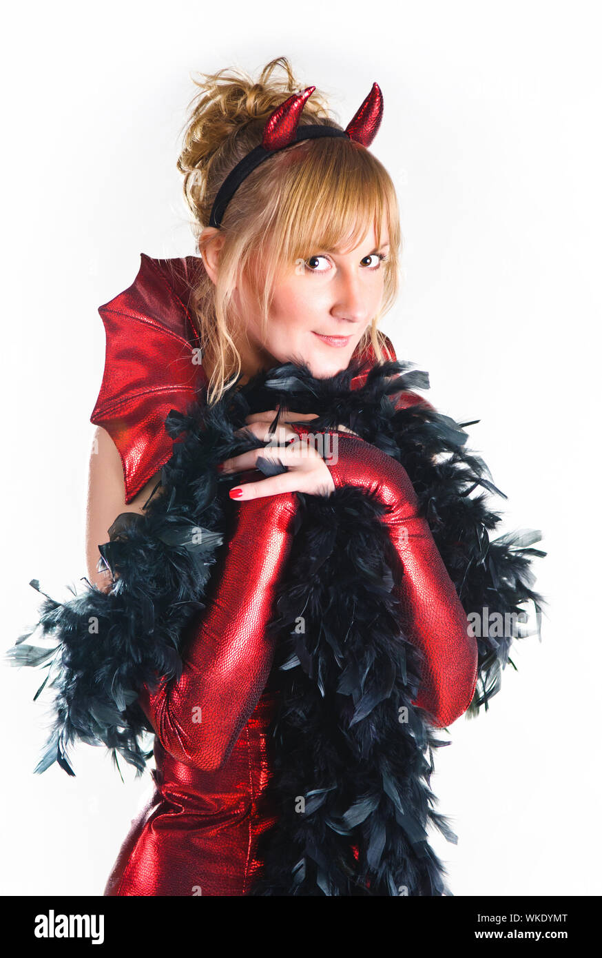 Red devil woman on white background Stock Photo - Alamy