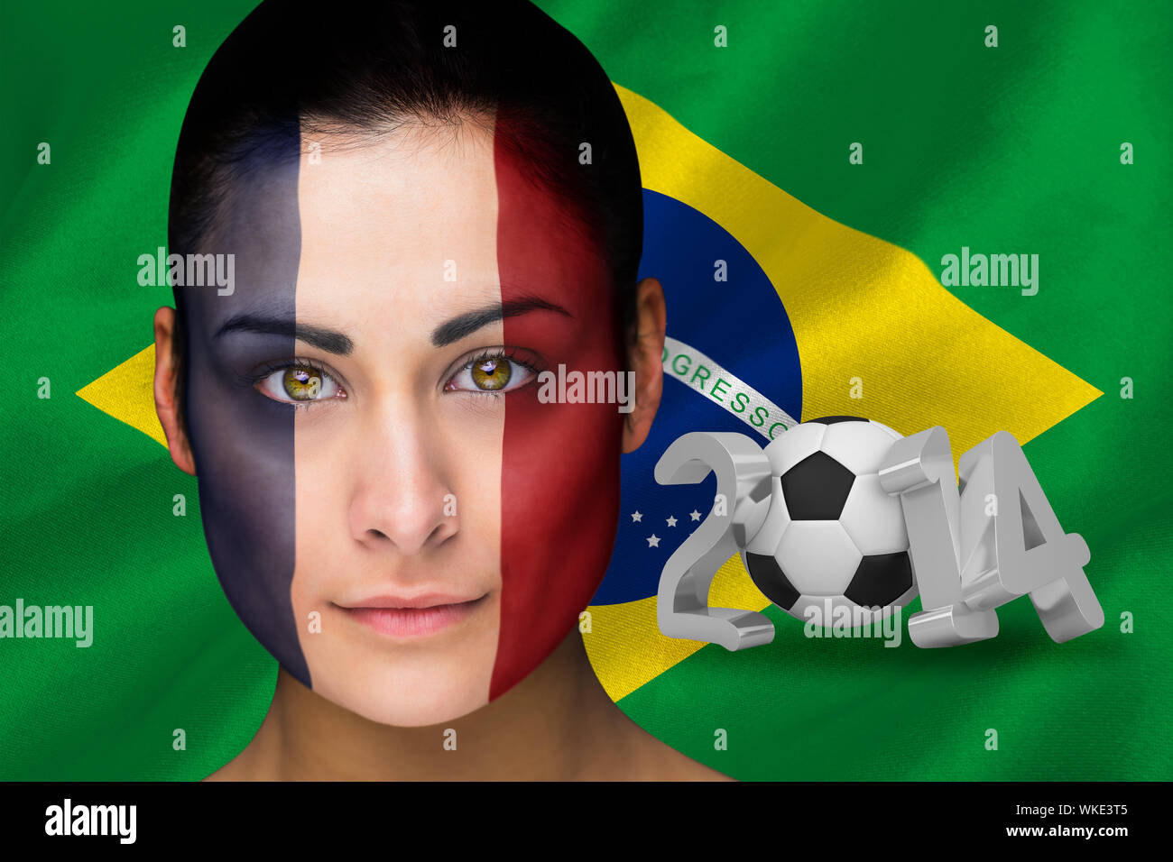 Composite image of france football fan in face paint against world cup ...