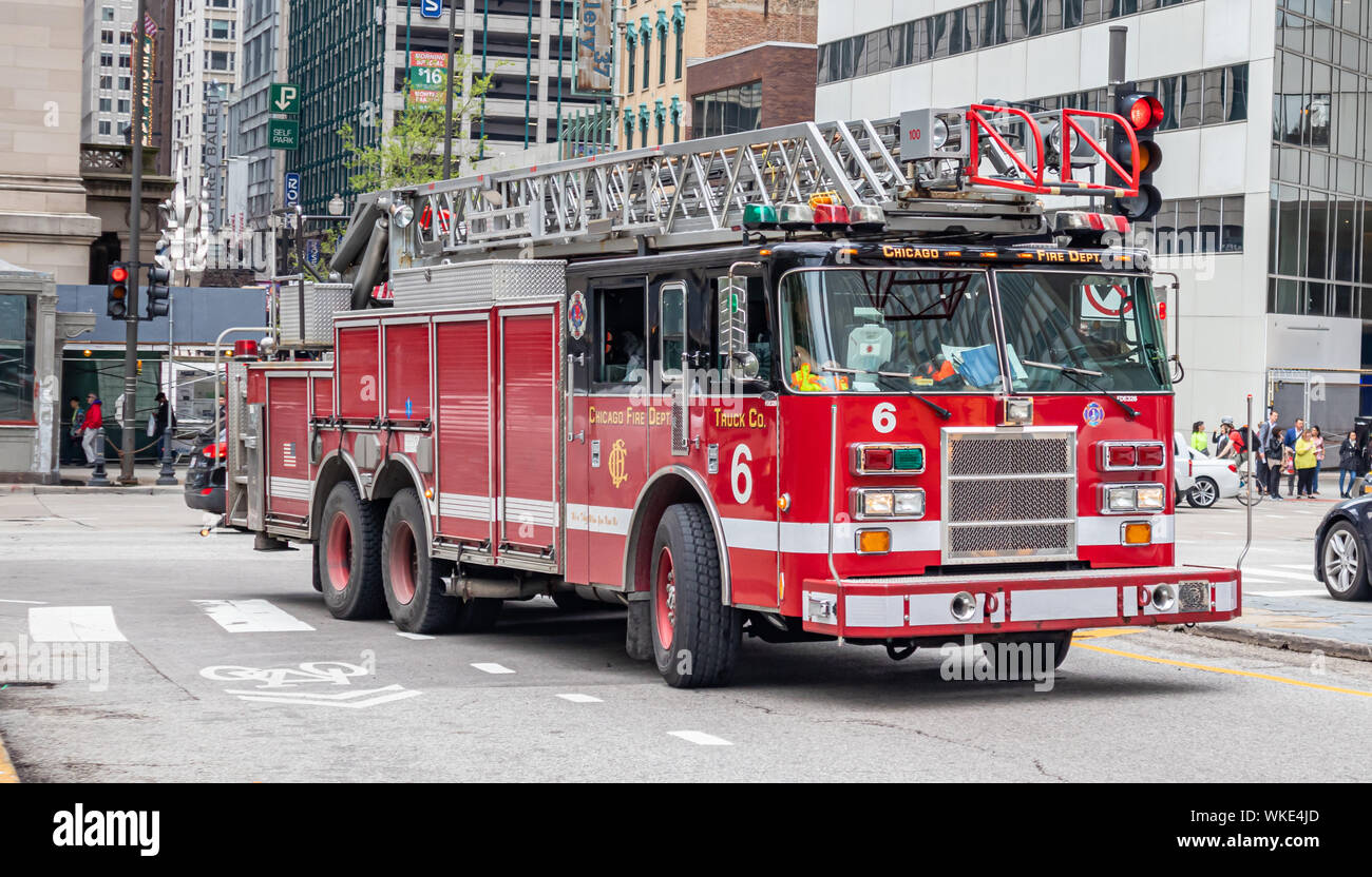 Chicago, Illinois, US. May 9, 2019: Back to school. School bus yellow ...