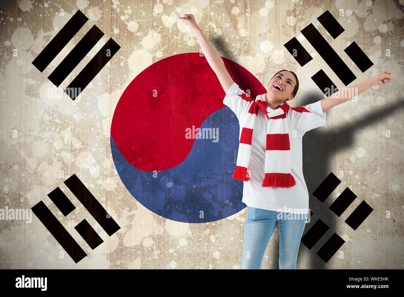 Excited asian football fan cheering against south korea flag Stock ...