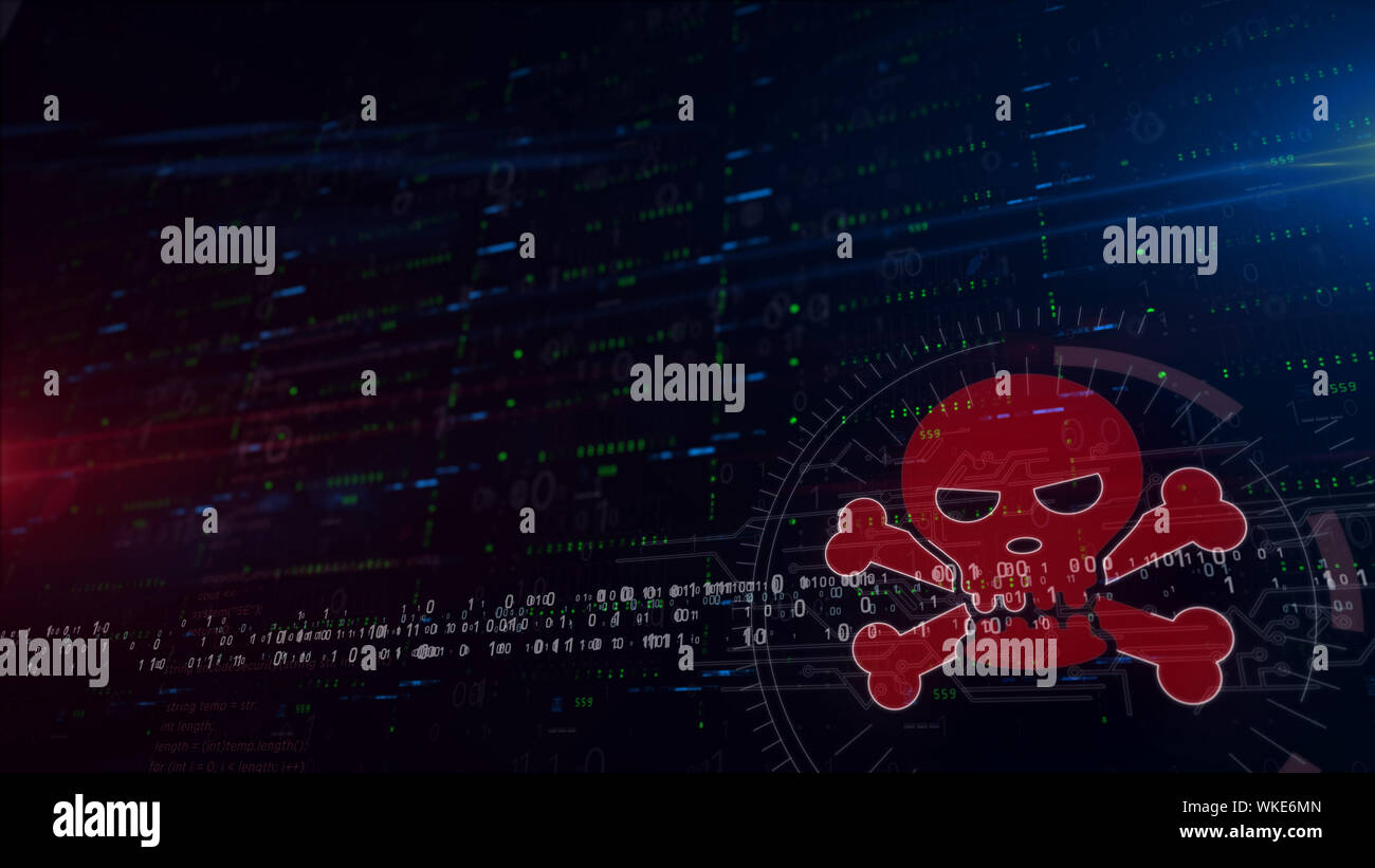 Cyber crime with skull symbol lower thirds. 3d illustration digital ...