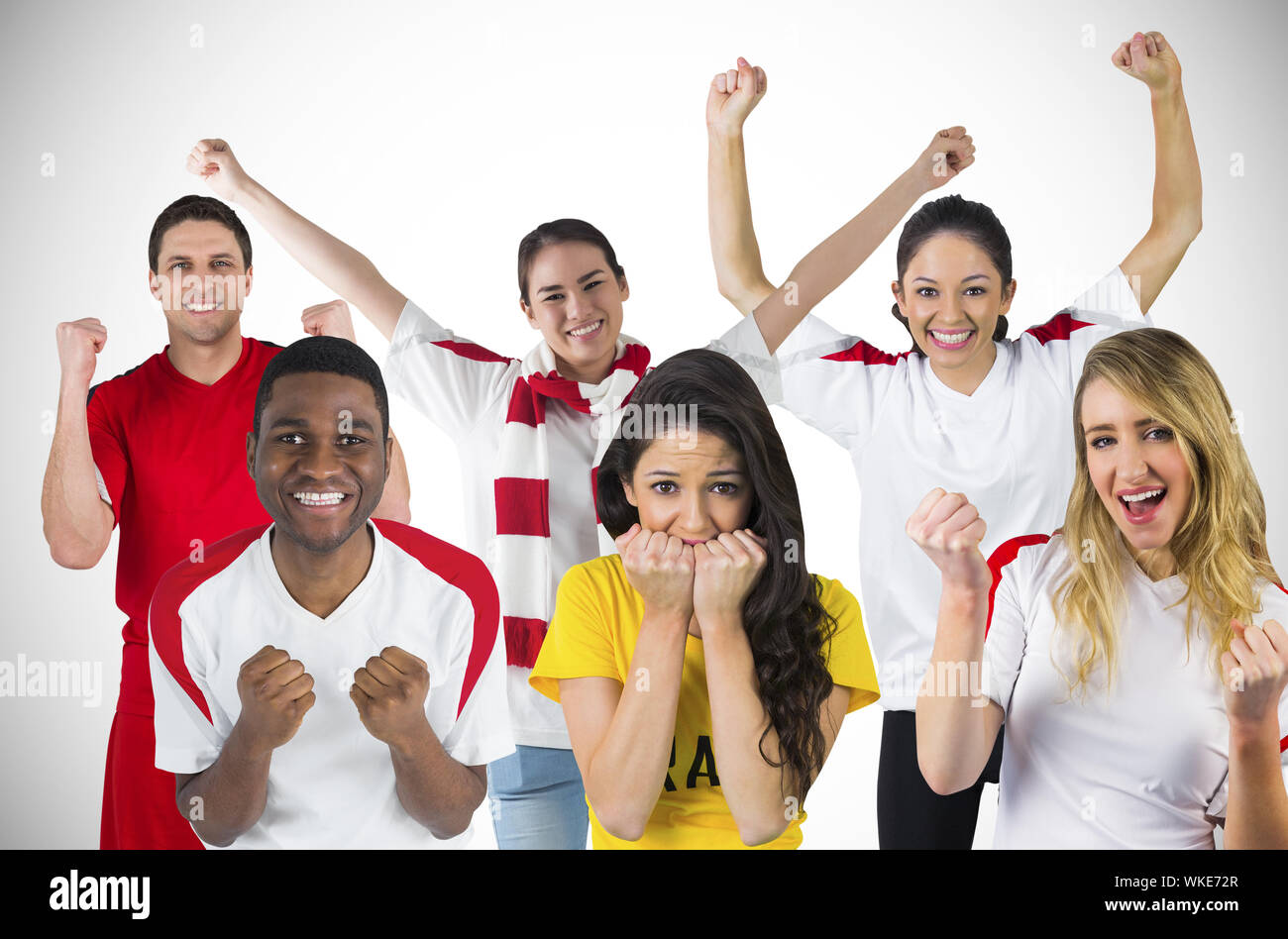 Composite image of football fans against white background with vignette ...