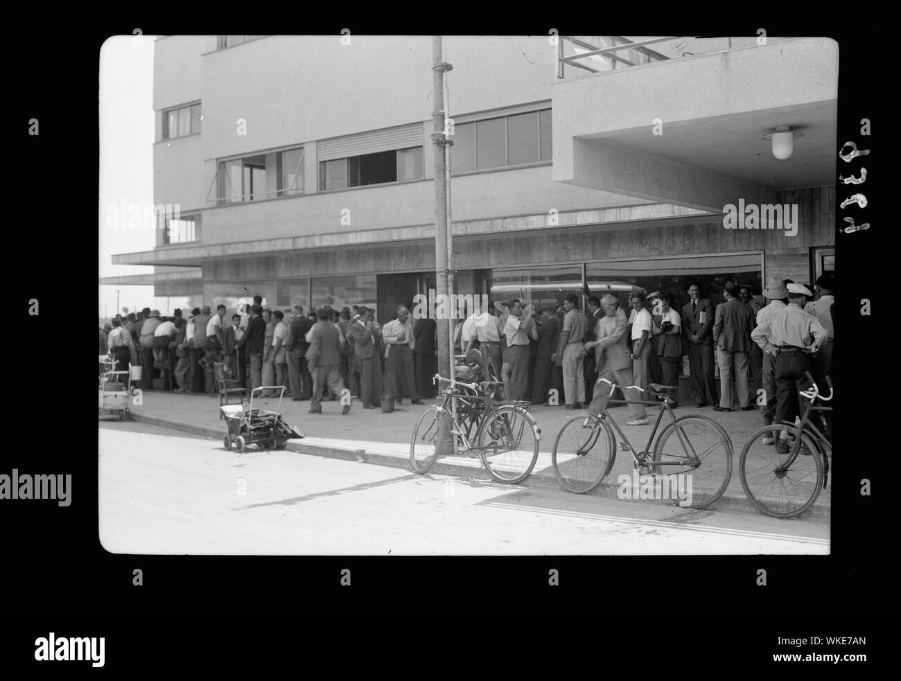 Jewish chauffeurs etc. in long queue in Tel Aviv acquiring licenses ...