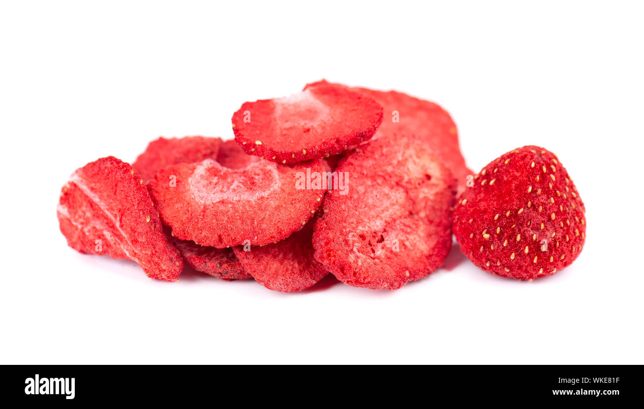 Dried strawberry slices isolated on white background. Dehydrated ...