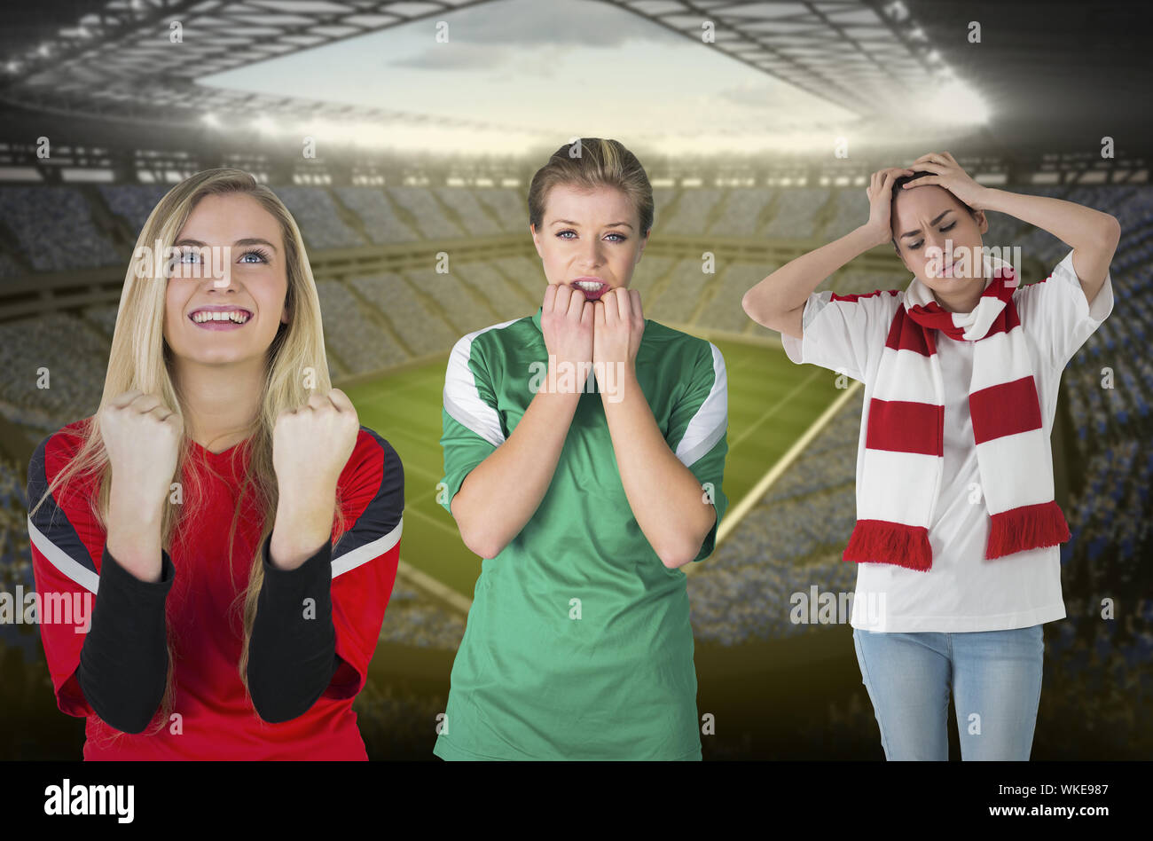 Composite image of various football fans against large football stadium ...