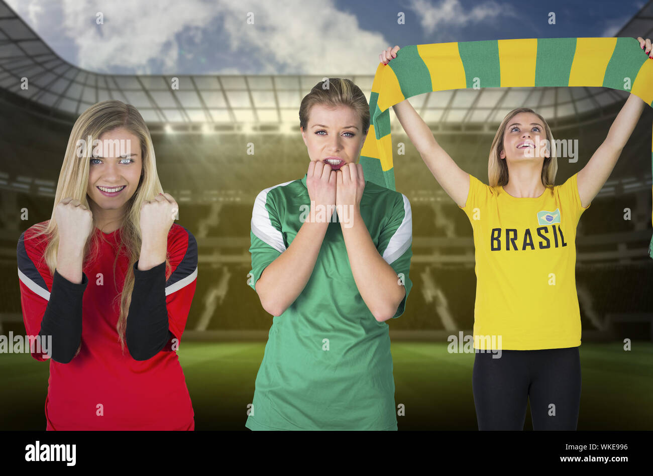 Composite image of various football fans against large football stadium ...