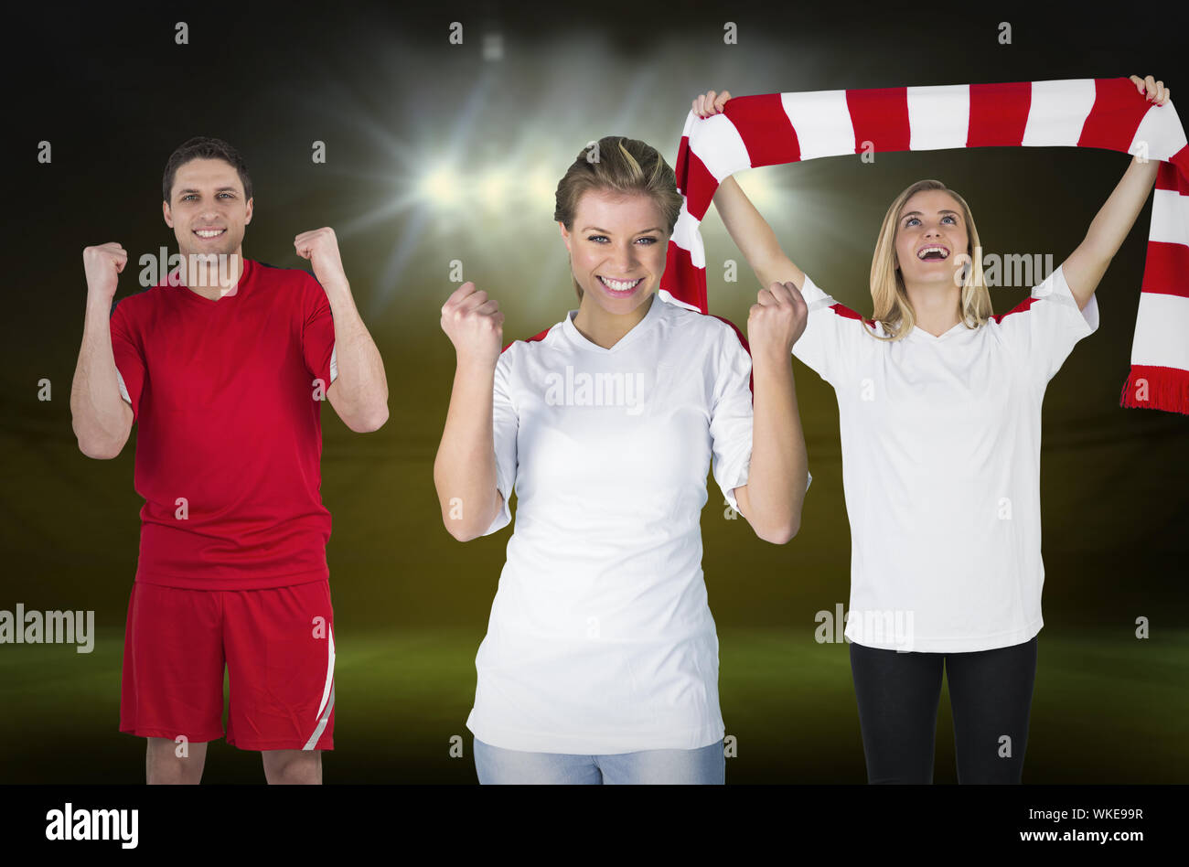 Composite image of various football fans against football pitch under ...