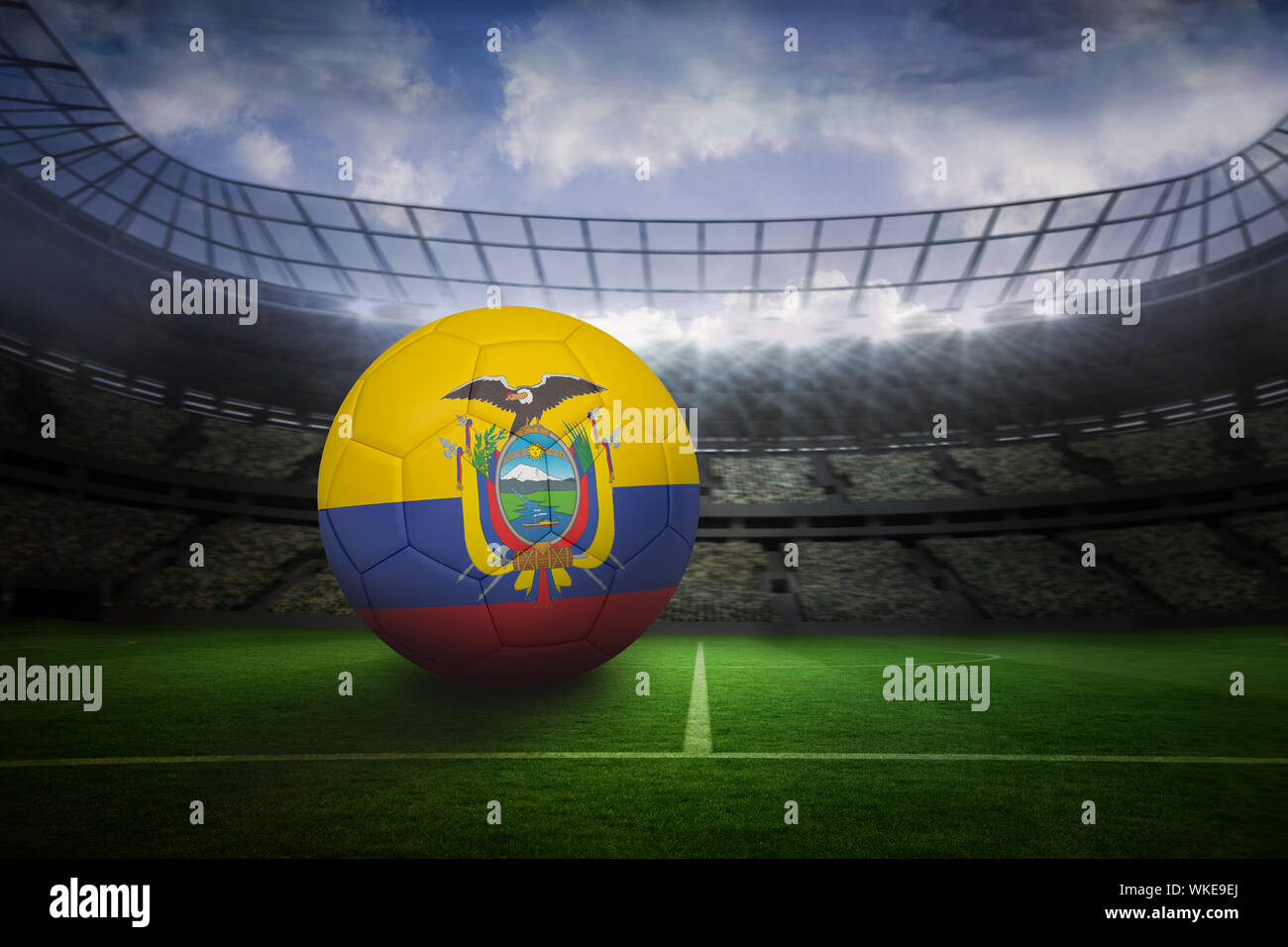 Football in ecuador colours in large football stadium with lights Stock ...
