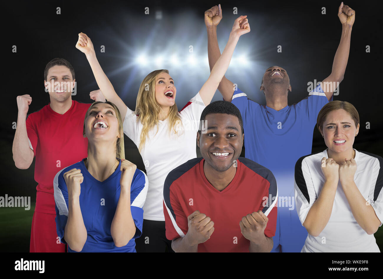 Composite image of various football fans in red against vast football ...