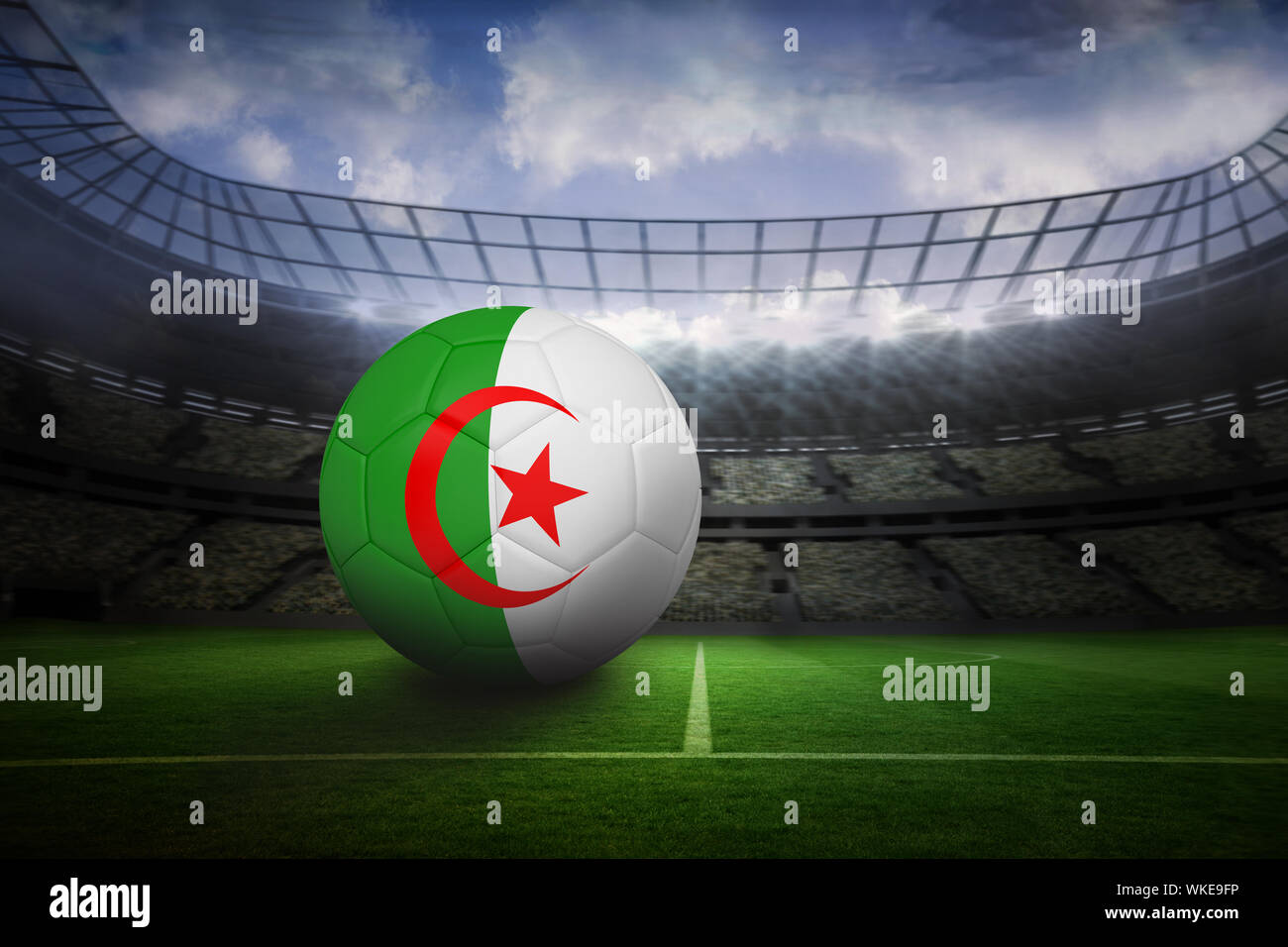 Football in algeria colours in large football stadium with lights Stock ...