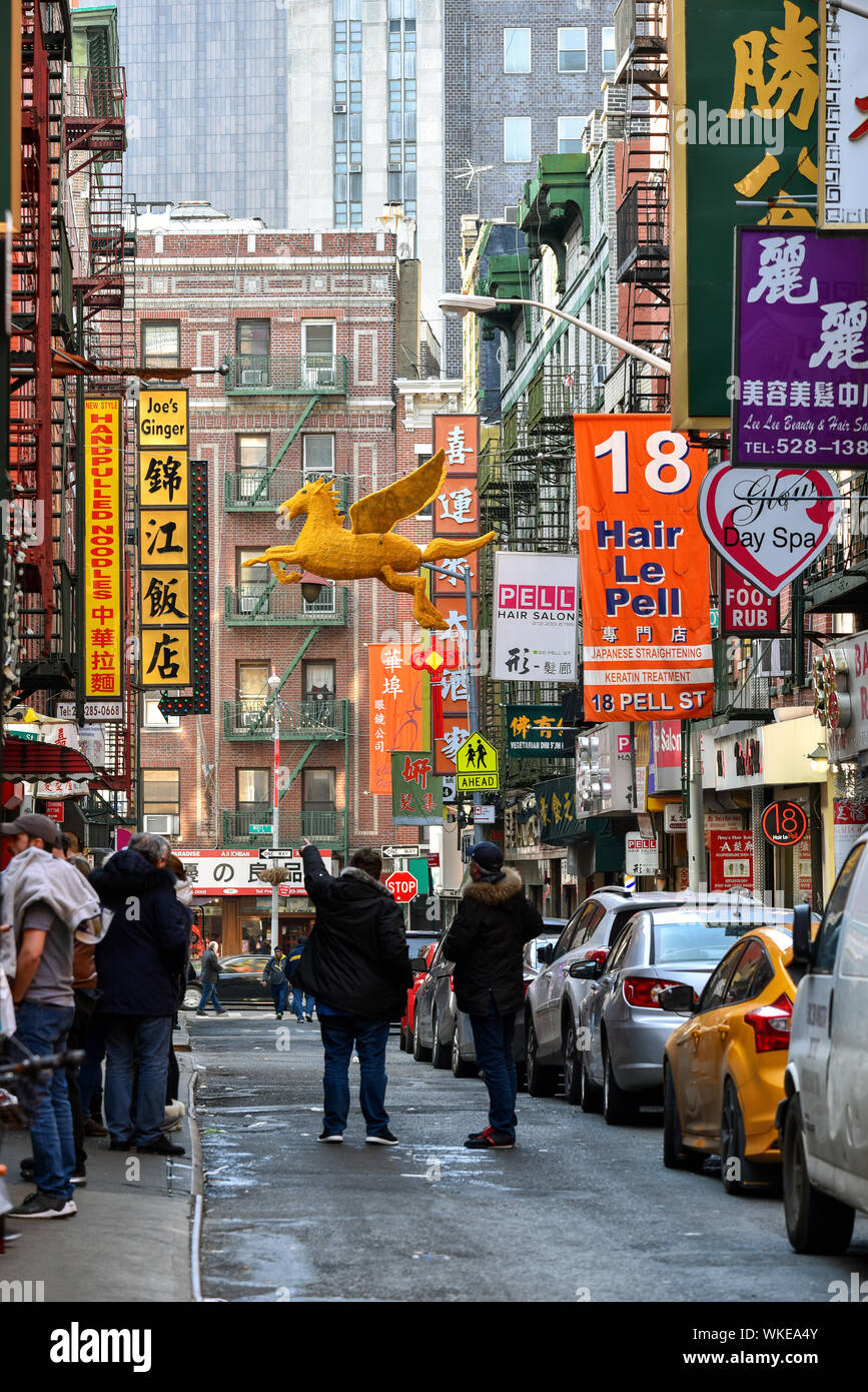 NEW YORK CITY / USA - JANUARY 21, 2018: Pell Street overloaded by ...