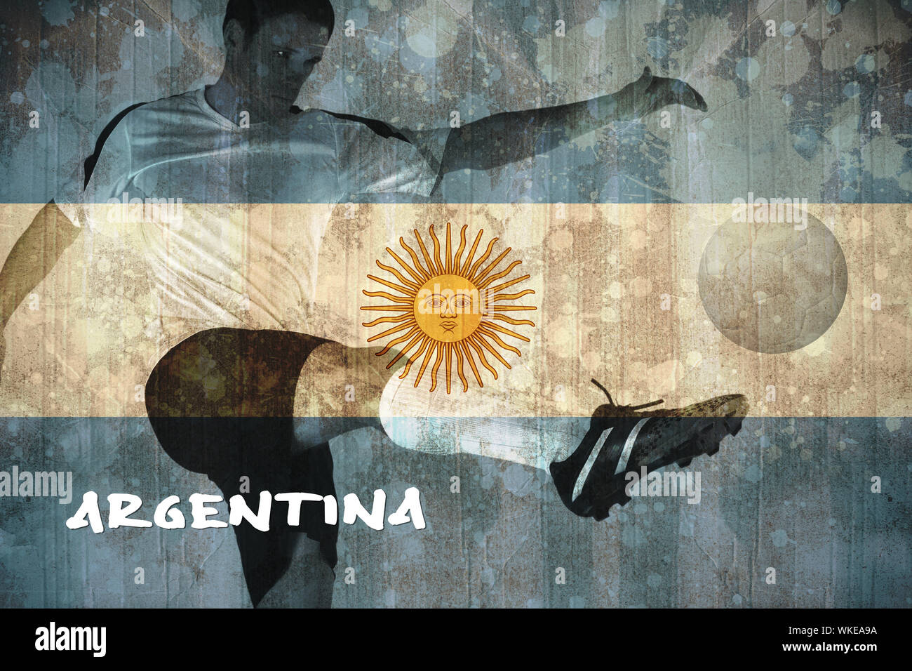Football player in white kicking against argentina flag in grunge ...