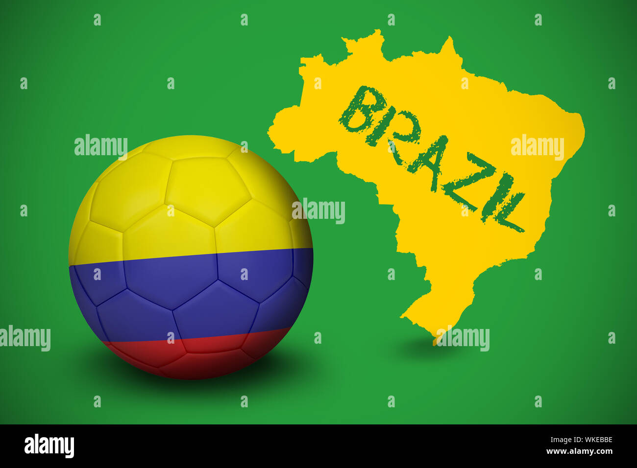Football in colombia colours against yellow brazil outline on green ...
