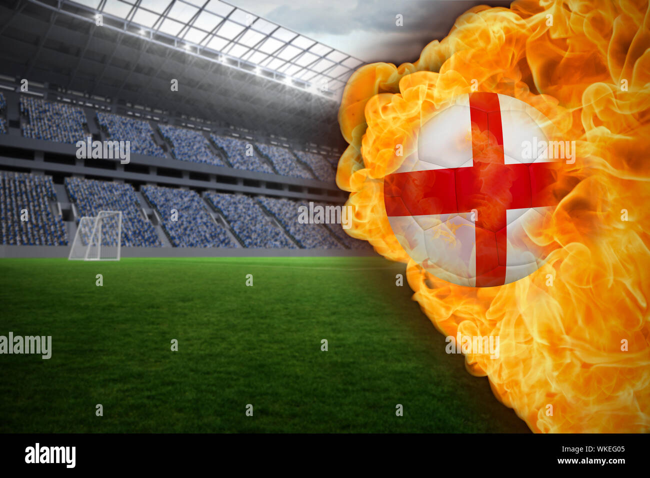 Composite image of fire surrounding england flag football against vast ...