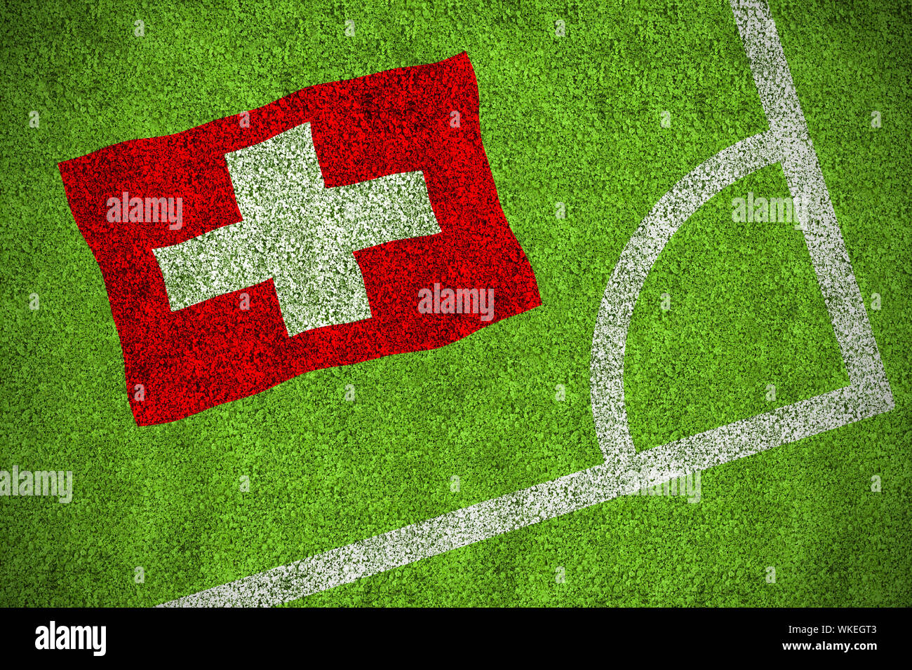 Switzerland national flag against corner of football pitch Stock Photo ...