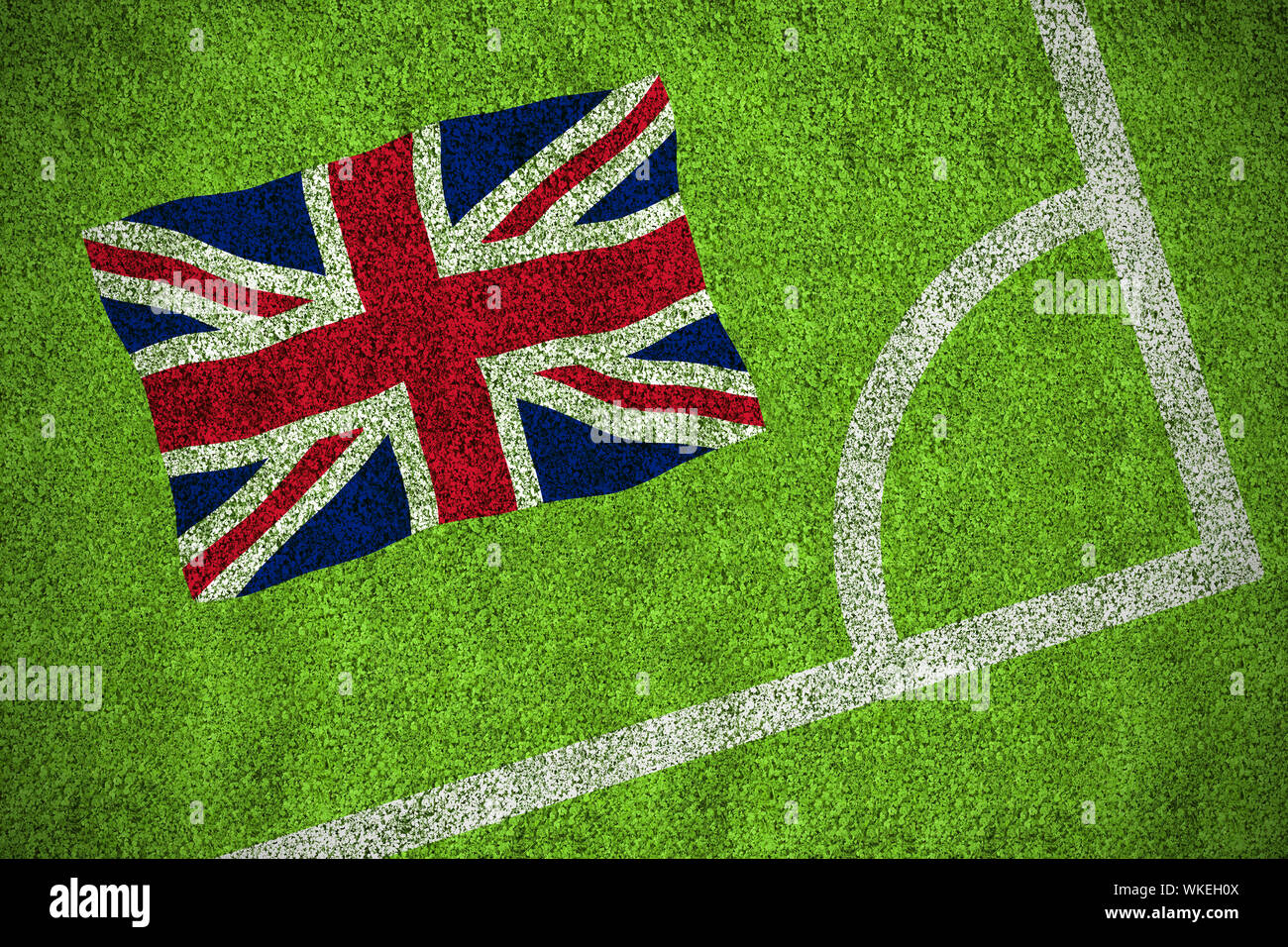 Great british national flag against corner of football pitch Stock ...