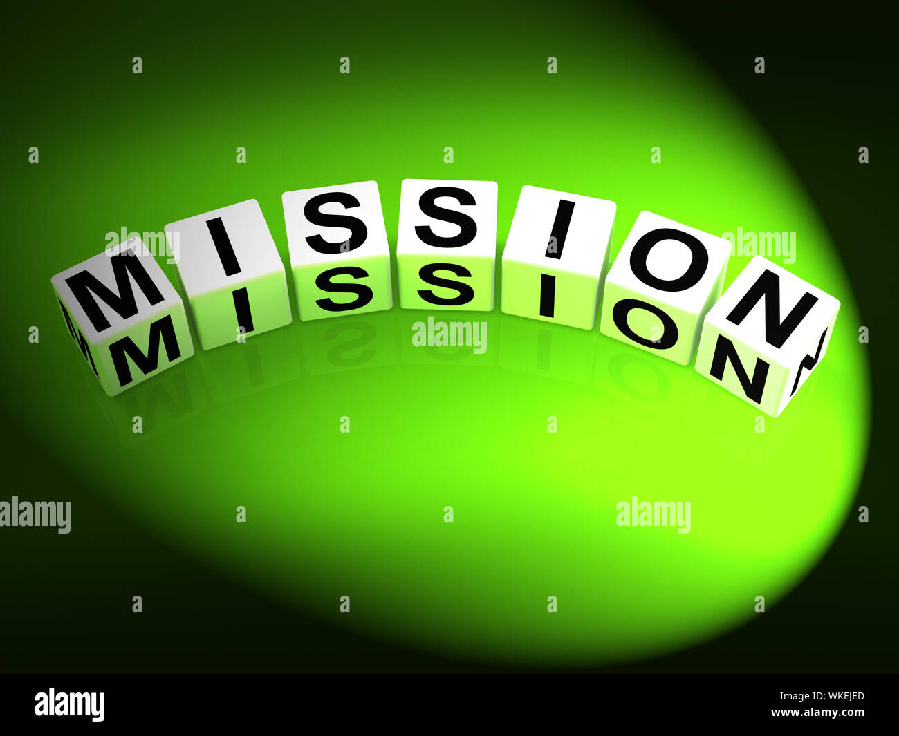 Mission Dice Showing Mission Strategies and Goals Stock Photo - Alamy
