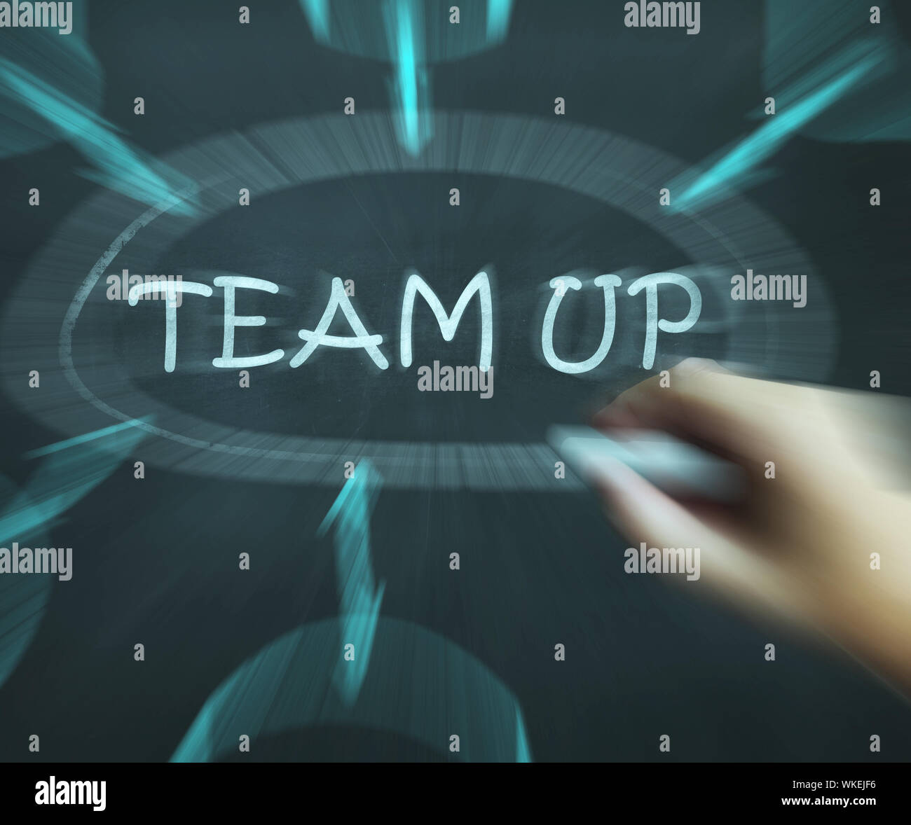 Team Up Diagram Meaning Partnership And Joint Forces Stock Photo - Alamy