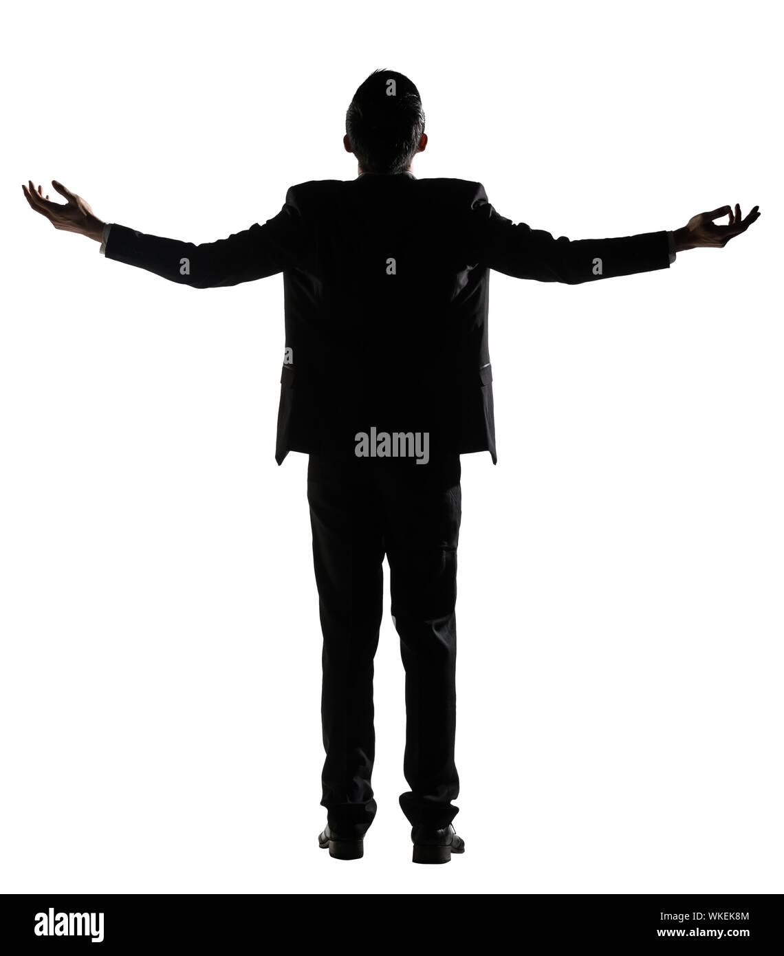 Silhouette of Asian businessman open arms feel free, rear view, full ...