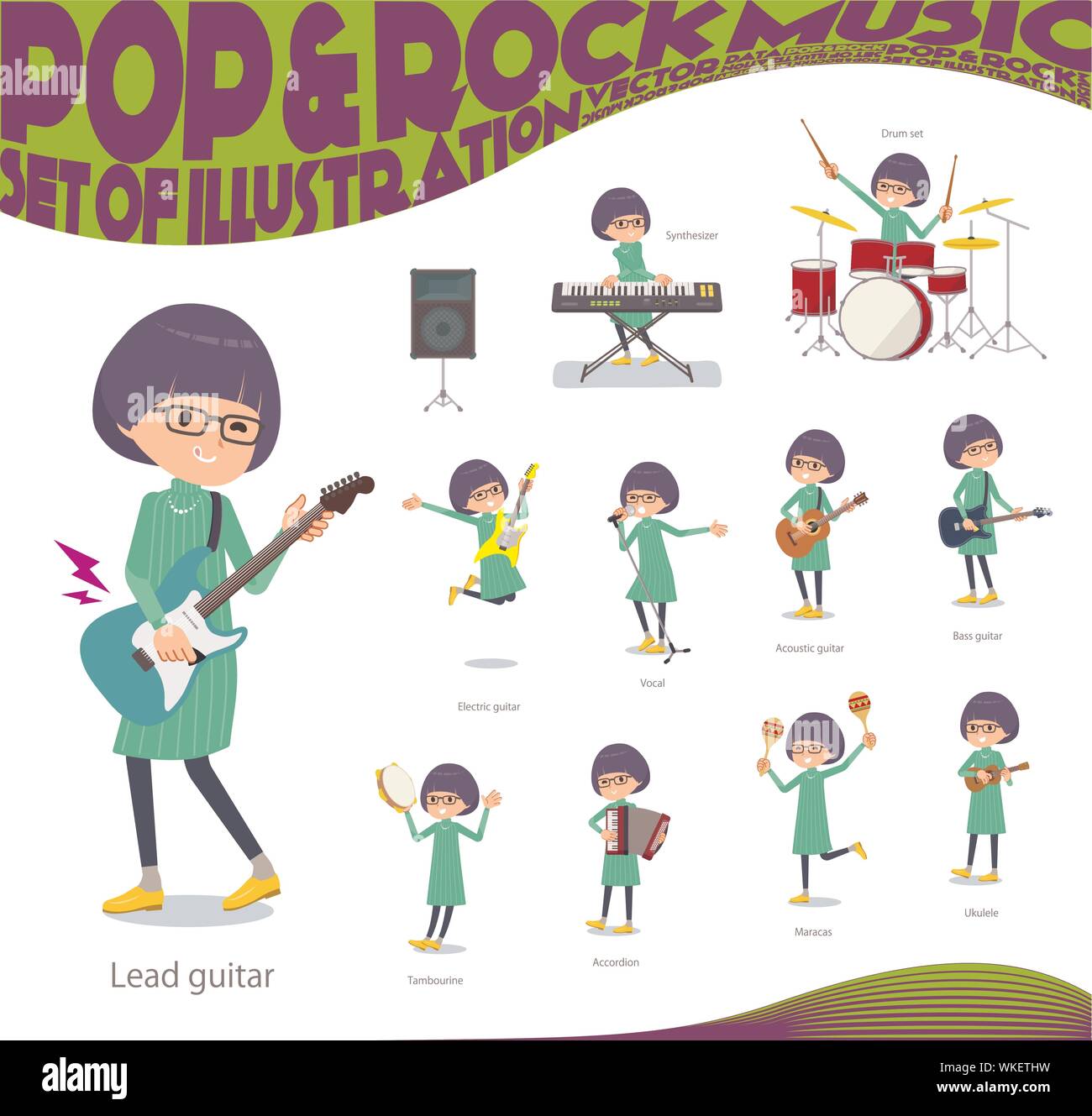 A set of girl playing rock 'n' roll and pop music.There are also ...