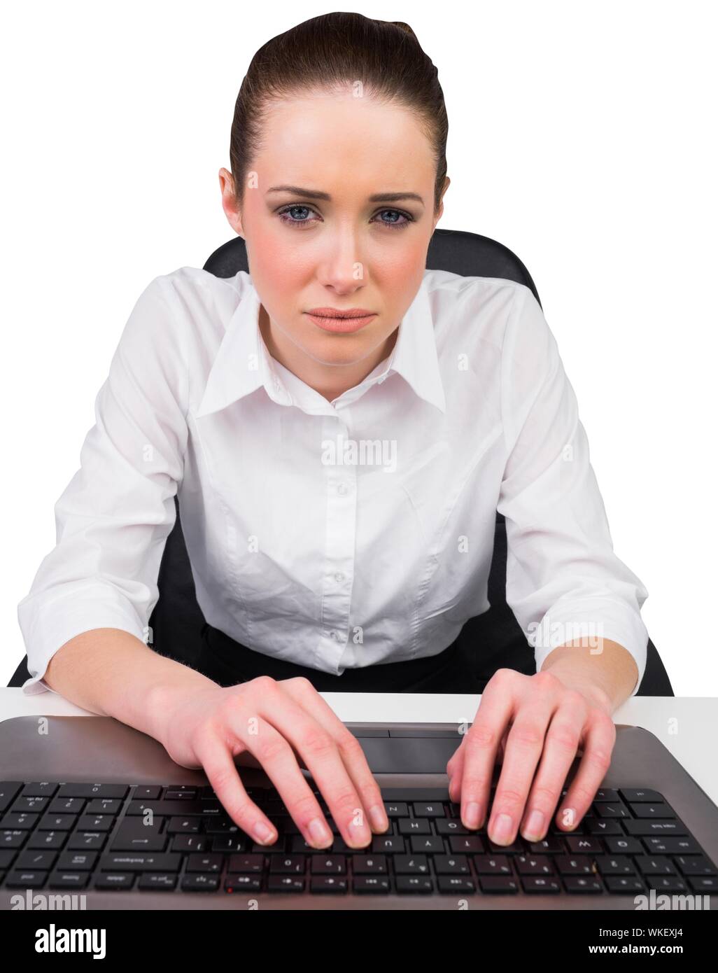 Businesswoman typing on a keyboard on white background Stock Photo - Alamy