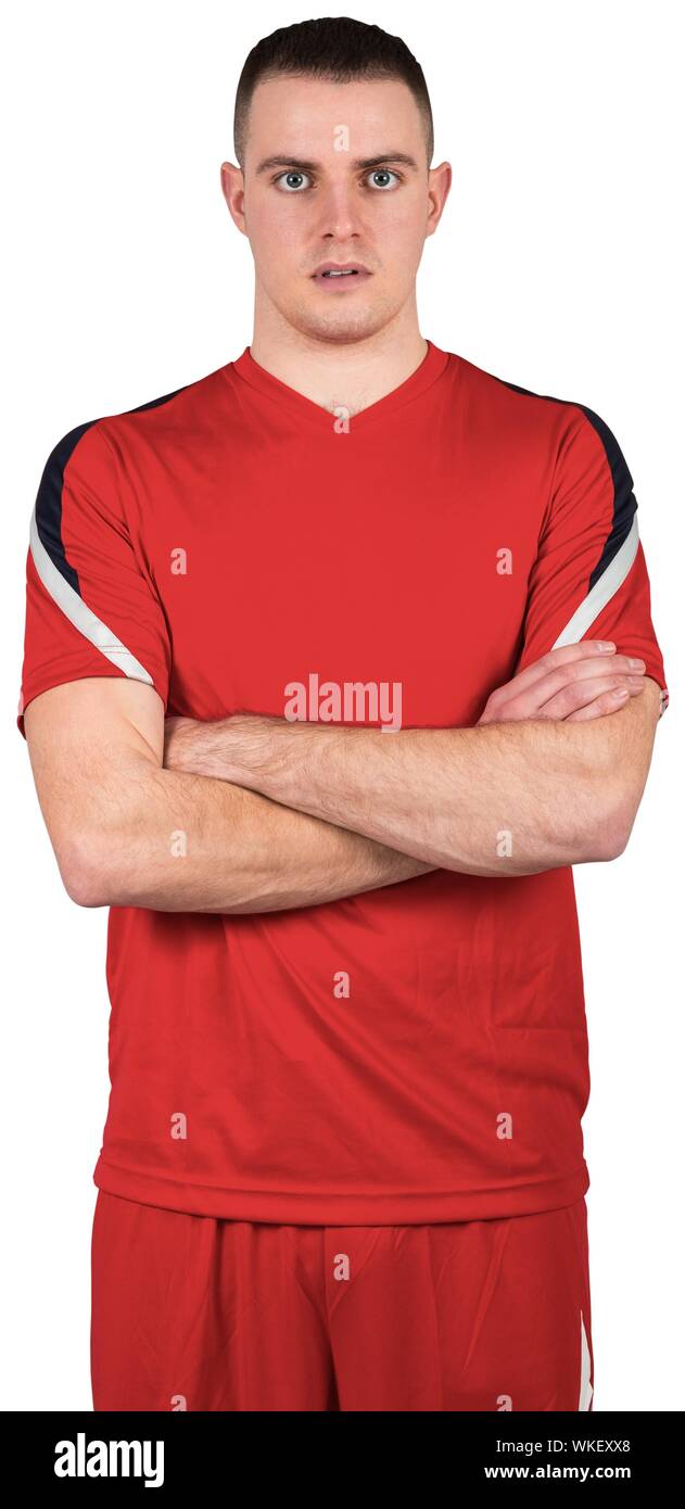 Handsome football player looking at camera on white background Stock ...