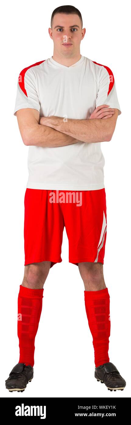 Handsome football player looking at camera on white background Stock ...