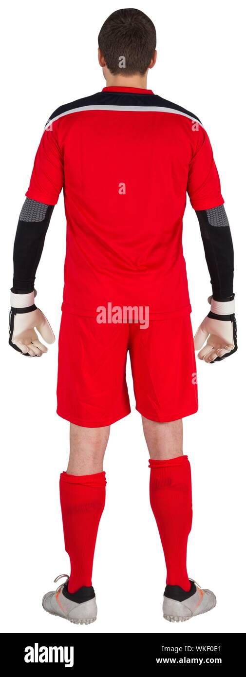 Rear view of goal keeper on white background Stock Photo - Alamy