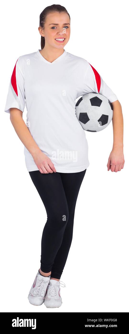 Pretty football fan in white on white background Stock Photo - Alamy