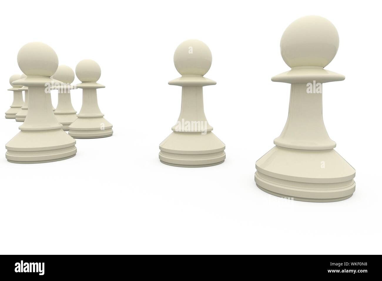 White chess pawns in a row on white background Stock Photo - Alamy