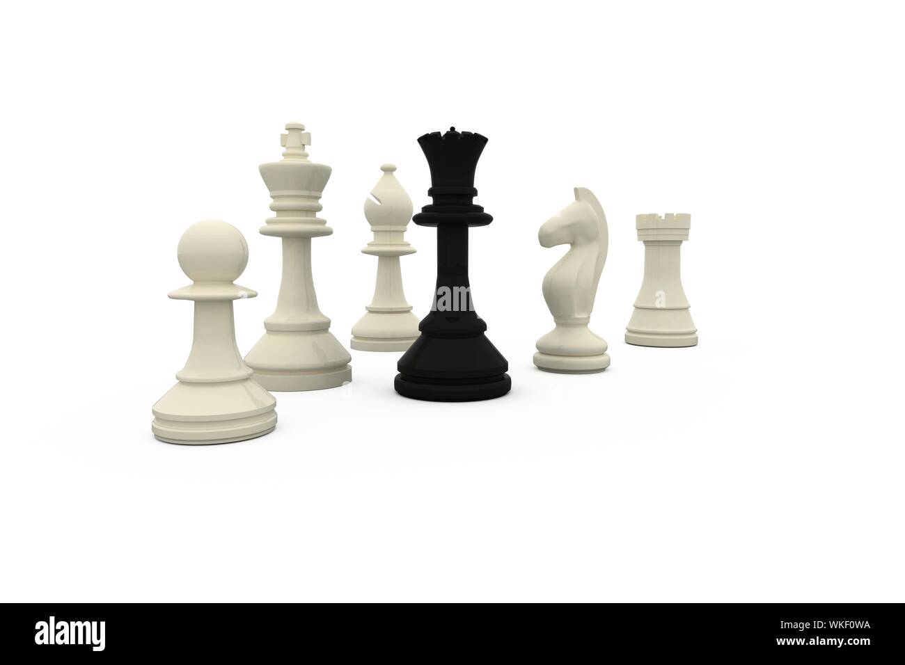 Black queen standing with white pieces on white background Stock Photo ...