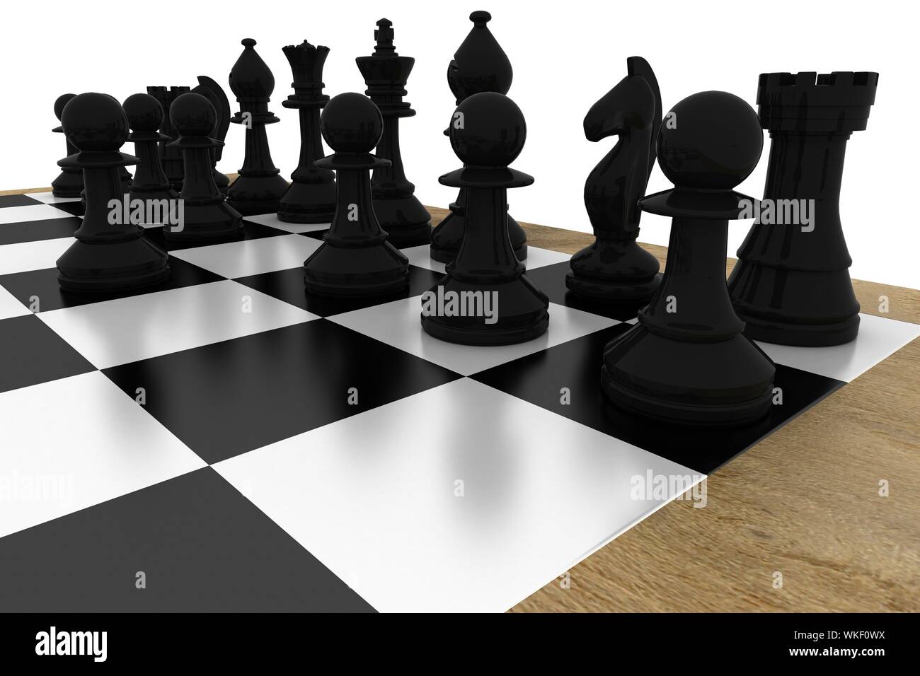 Black chess pieces on board on white background Stock Photo - Alamy