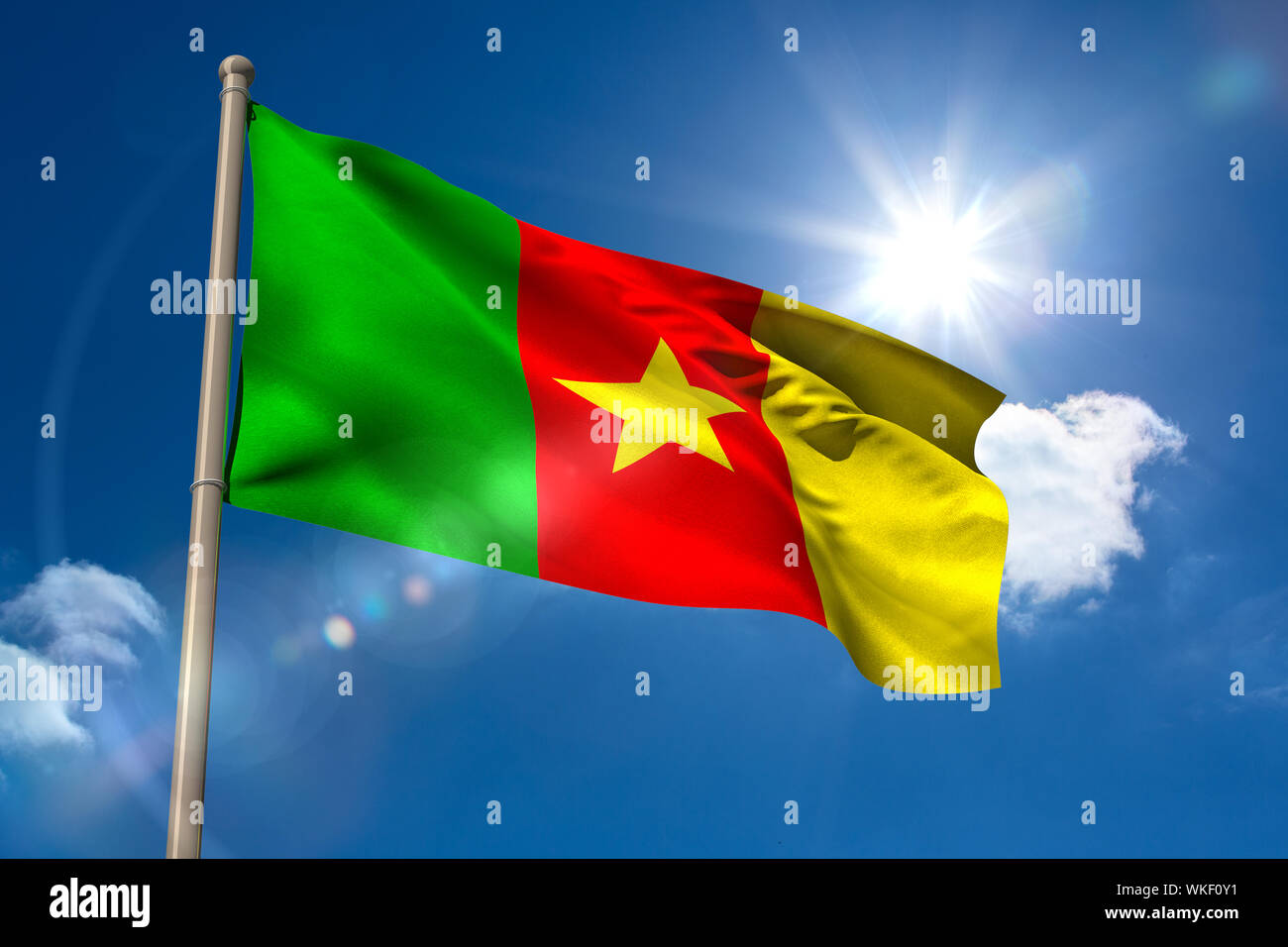 Blue sky background with cameroon flag hi-res stock photography and ...