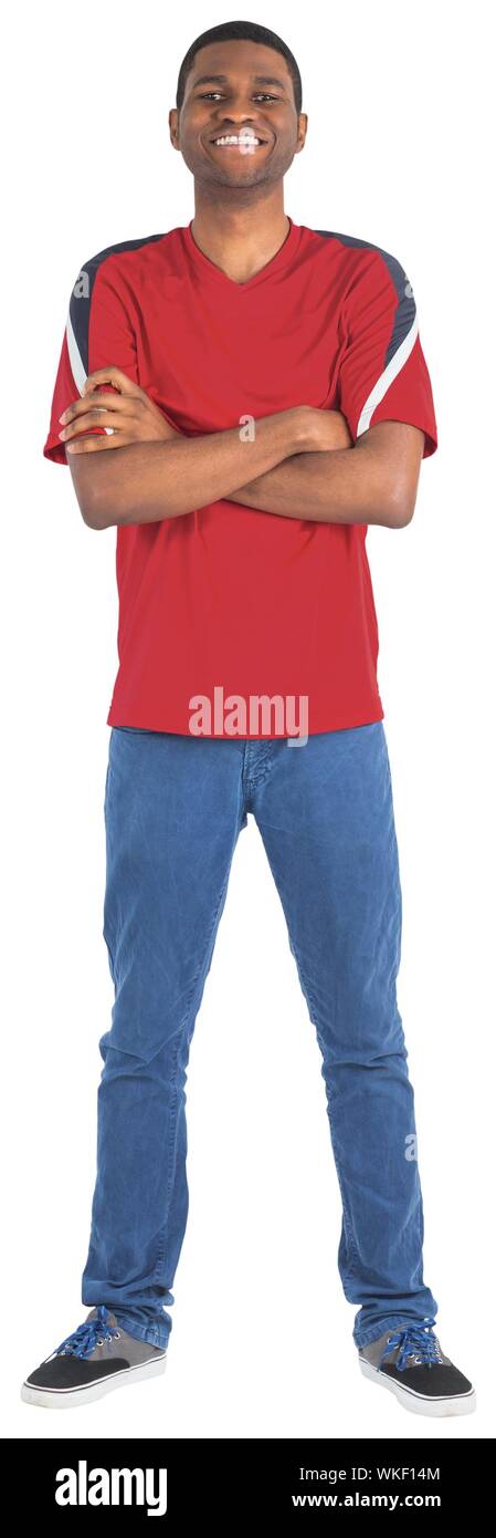 Handsome football fan looking at camera on white background Stock Photo ...