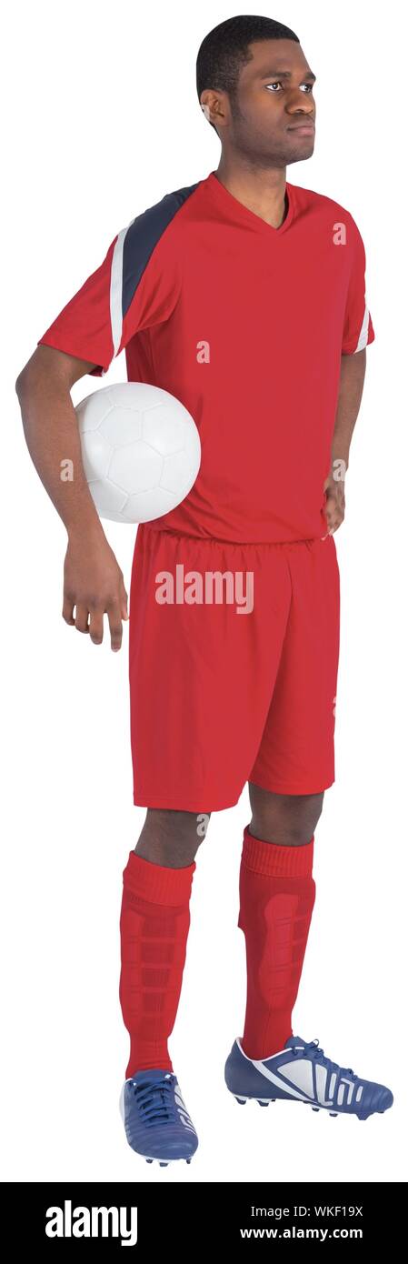Handsome football player in red jersey on white background Stock Photo ...