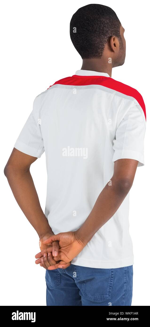 Football fan in white standing on white background Stock Photo - Alamy
