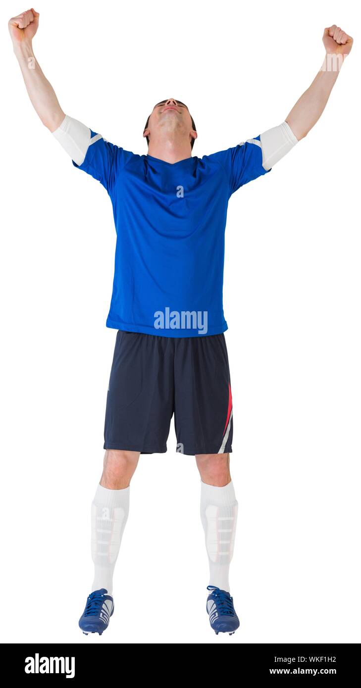 Football player celebrating a win on white background Stock Photo - Alamy