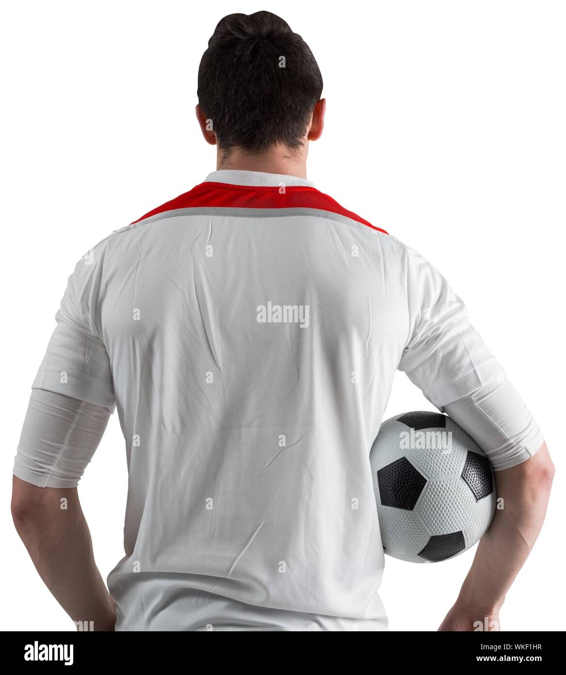 Football fan in white holding ball on white background Stock Photo - Alamy