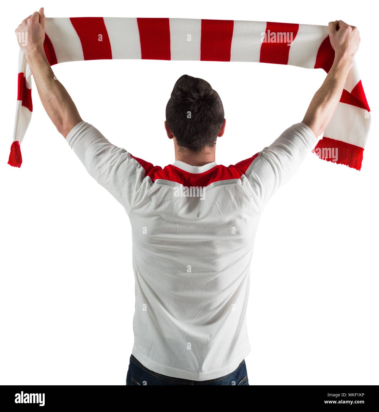Excited football fan cheering on white background Stock Photo - Alamy