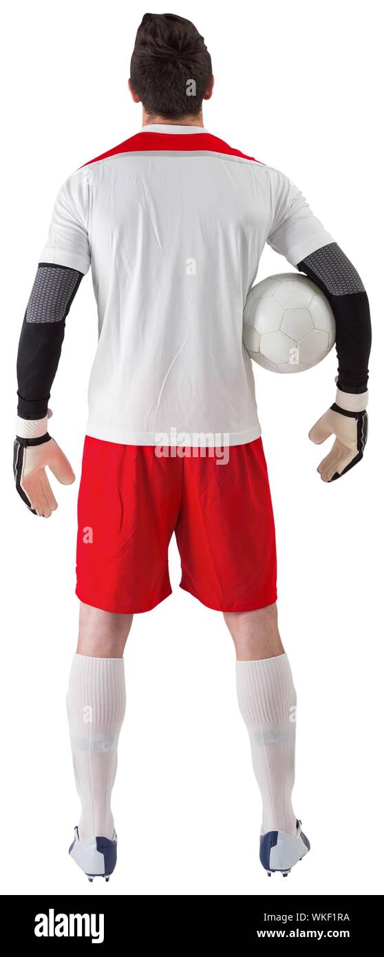 Goalkeeper standing in white jersey on white background Stock Photo - Alamy