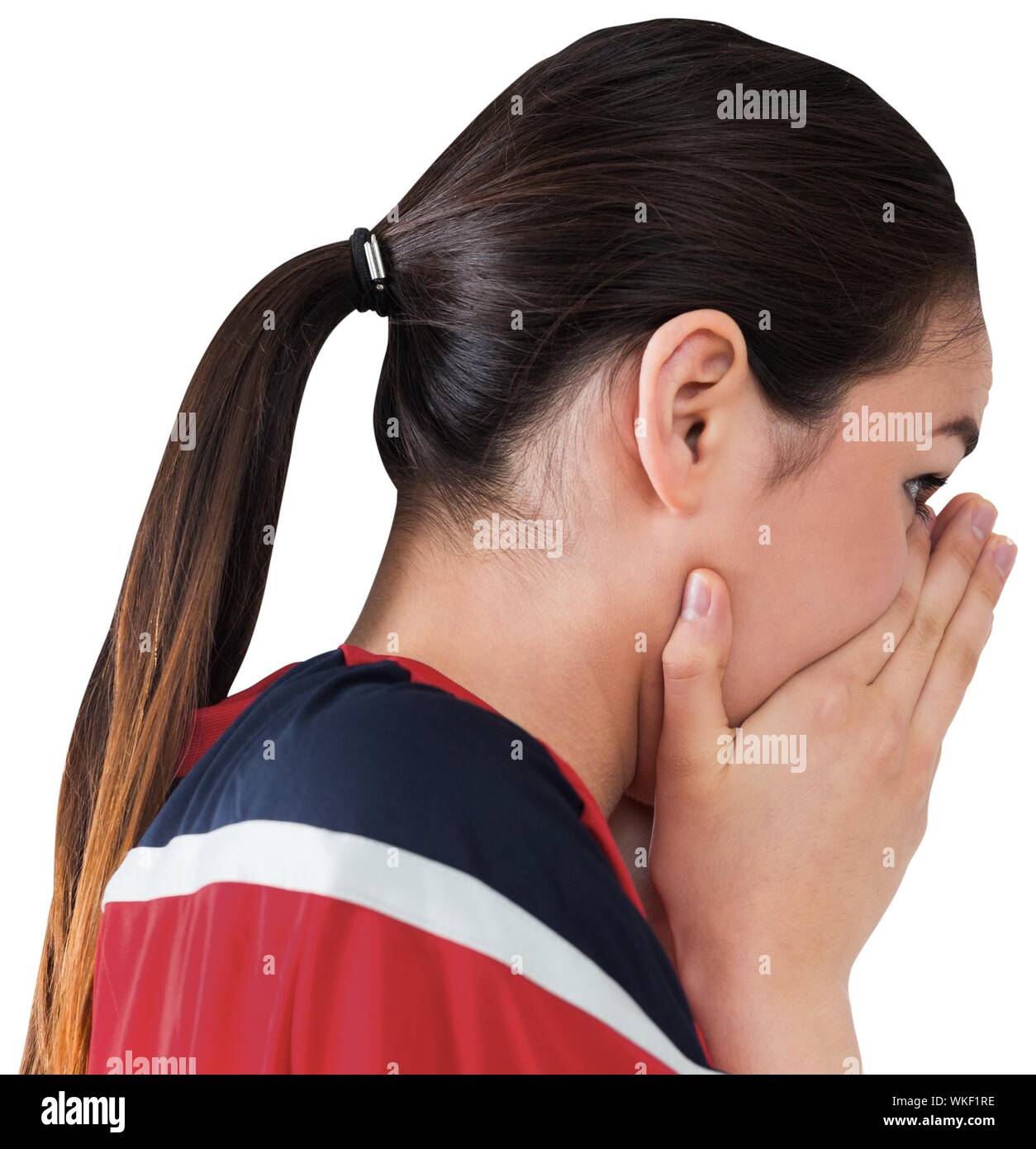 Nervous football fan looking ahead on white background Stock Photo - Alamy