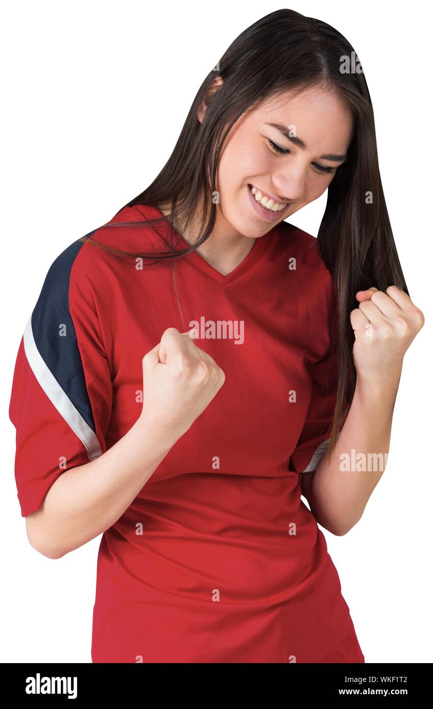 Excited asian football fan cheering on white background Stock Photo - Alamy