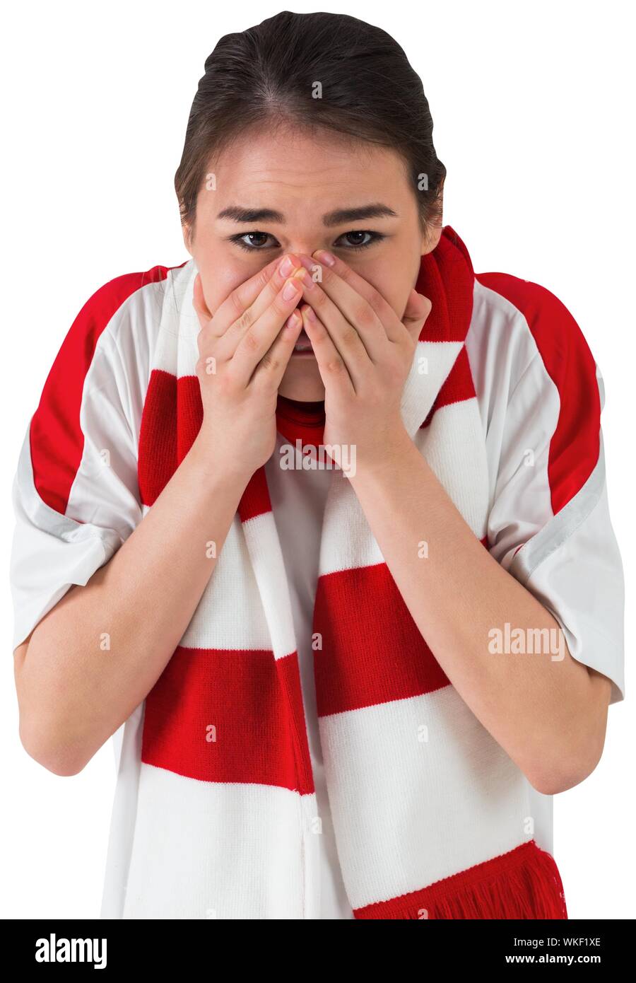 Nervous football fan looking ahead on white background Stock Photo - Alamy