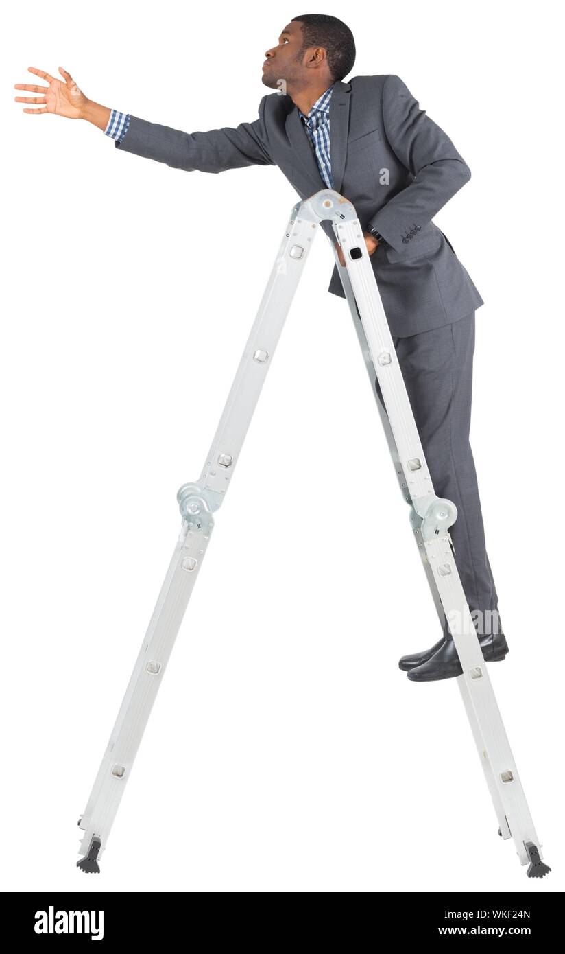 Businessman climbing up ladder on white background Stock Photo - Alamy