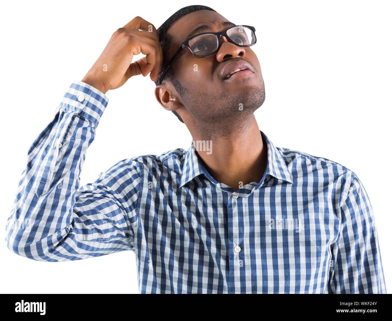 Young businessman thinking scratching head on white background Stock ...