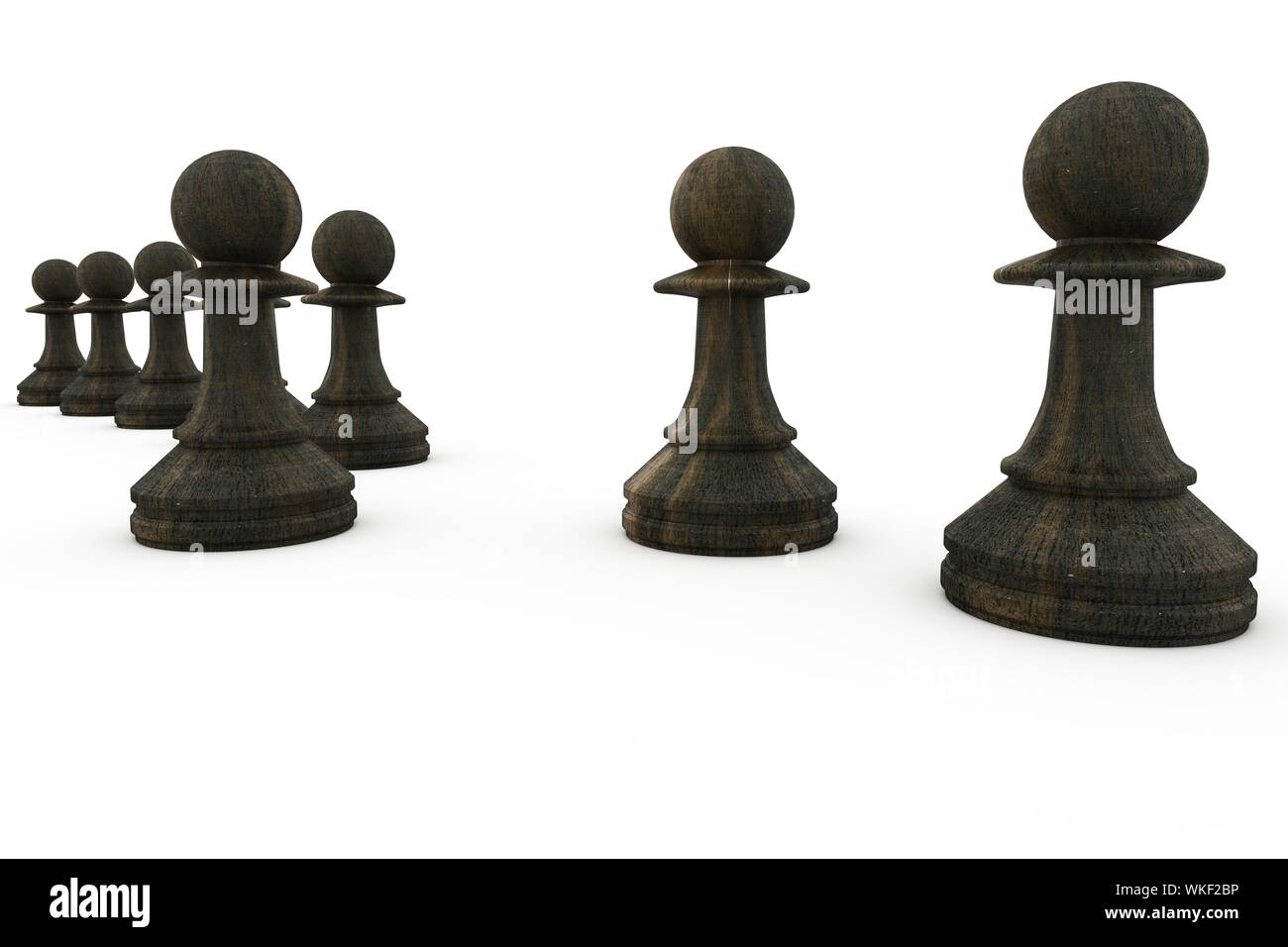 Black pawns in a row on white background Stock Photo - Alamy