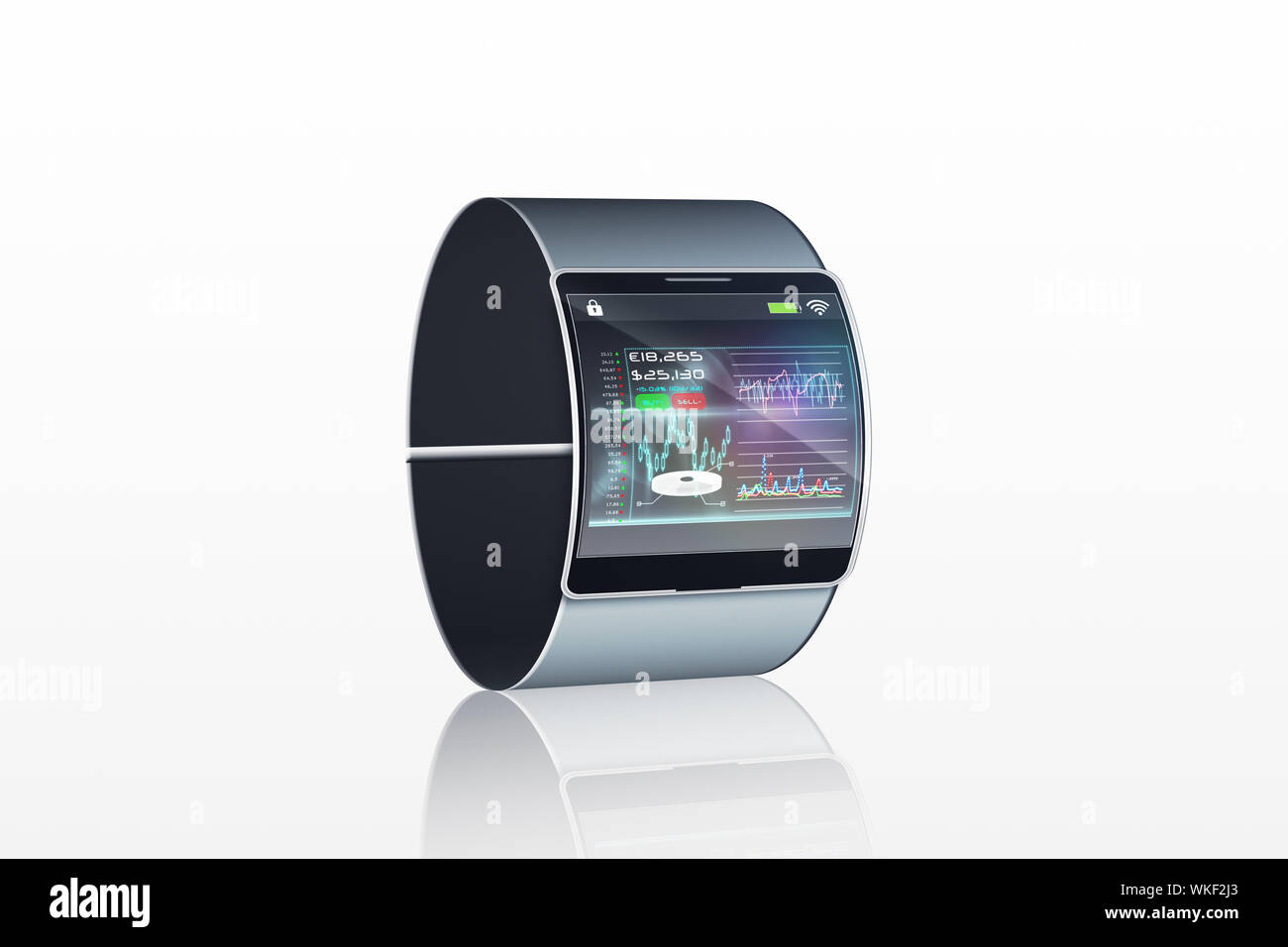 Futuristic wristwatch with interface display on white background Stock ...