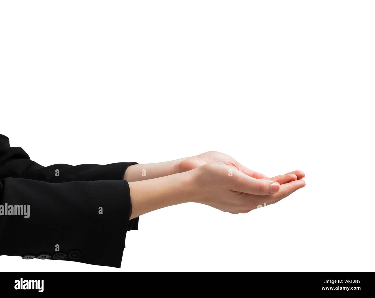 Female hands being held out on white background Stock Photo - Alamy