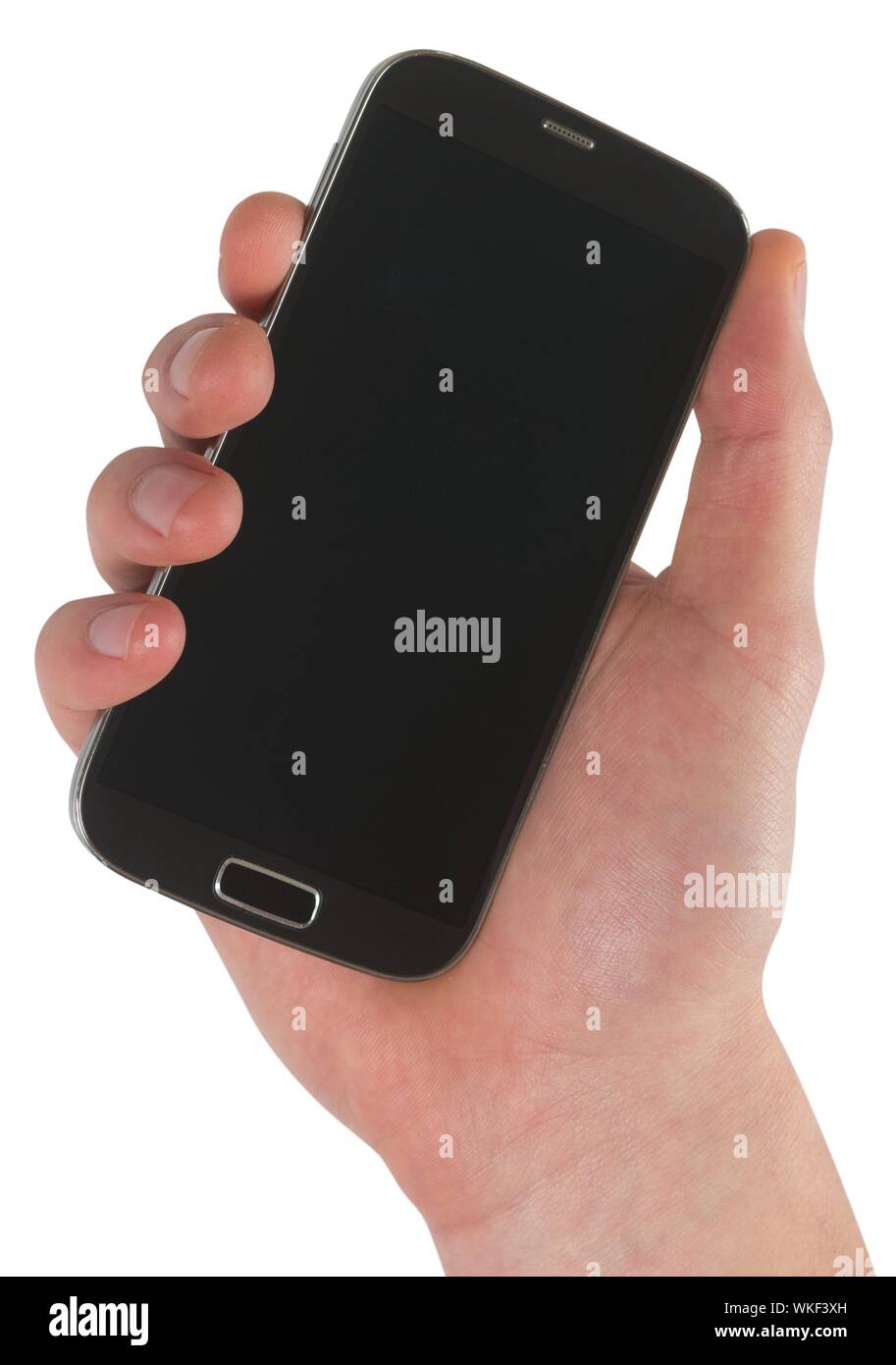 Hand showing smartphone screen on white background Stock Photo - Alamy